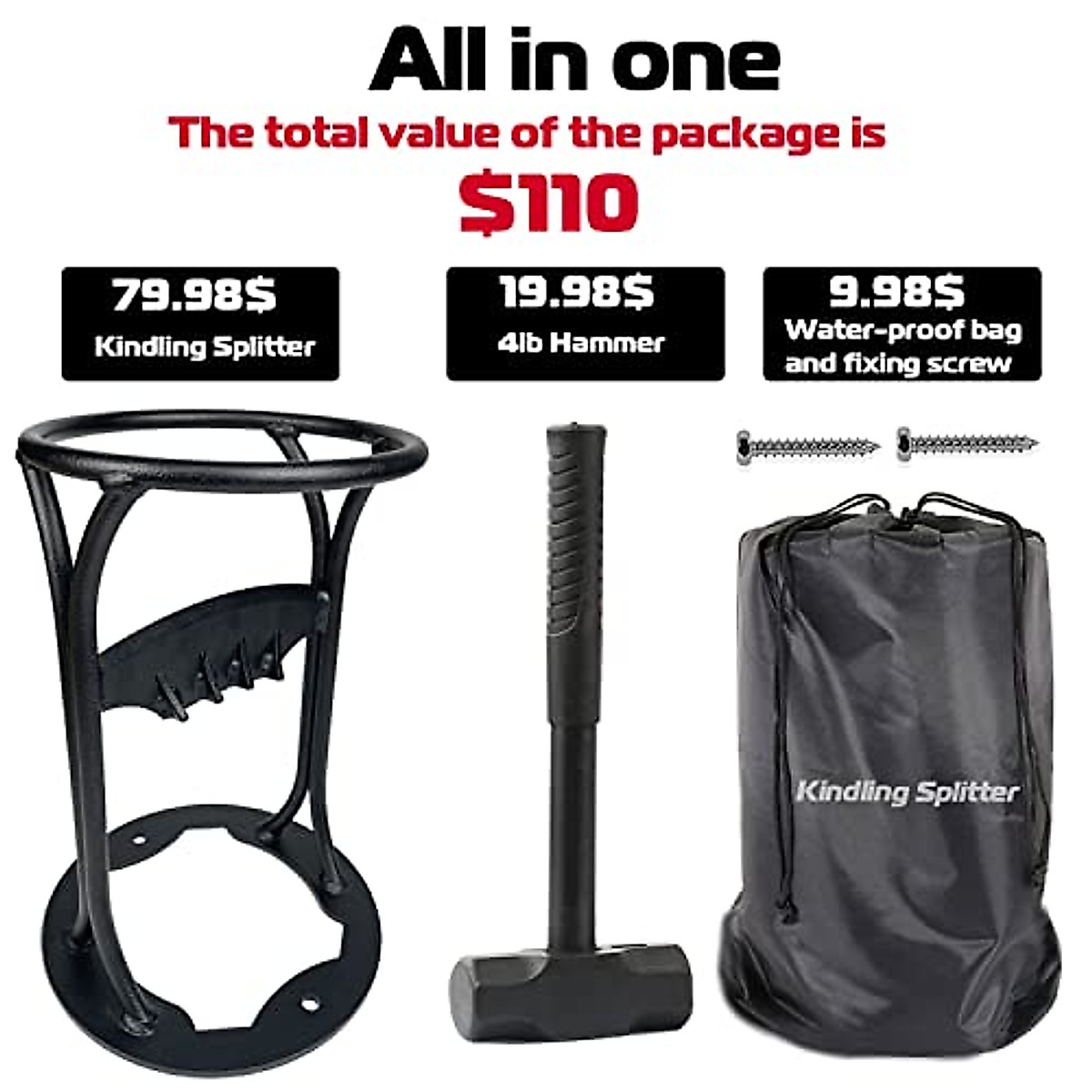 Kindling Cracker Wood Splitter, Log Splitter, Firewood Kindling Splitter, Firewood Cutter Safe & Easy Manual Log Kindling Splitter for Home Campsite