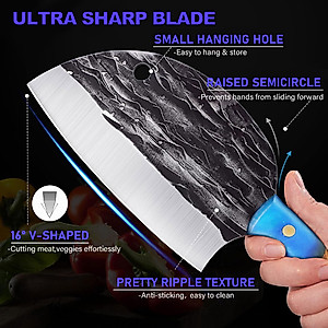 ZENG JIA DAO Forged Serbian Chefs Knife, 7'' Cleaver Knife HC Steel Butcher Knife Ergonomic Pakka Wood Blue Resin Handle for Kitchen/Restaurant/Slaughter House 2024 Gift