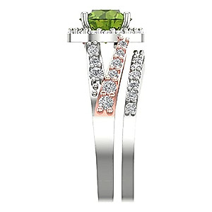 Clara Pucci 1.87ct Round Cut Halo Split Shank Solitaire with Accent Green Peridot Statement Bridal Ring Band Set 14k 2 tone Gold 10