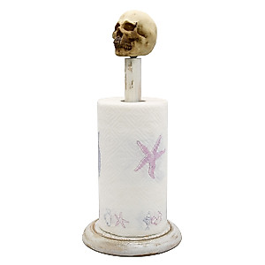 Rustic Wood Skull Paper Towel Holder Stand Up Paper Towel Holder, Easy One-Handed Tear Kitchen Paper Towel Dispenser with Weighted Base for Standard Paper Towel Rolls,Rustic White