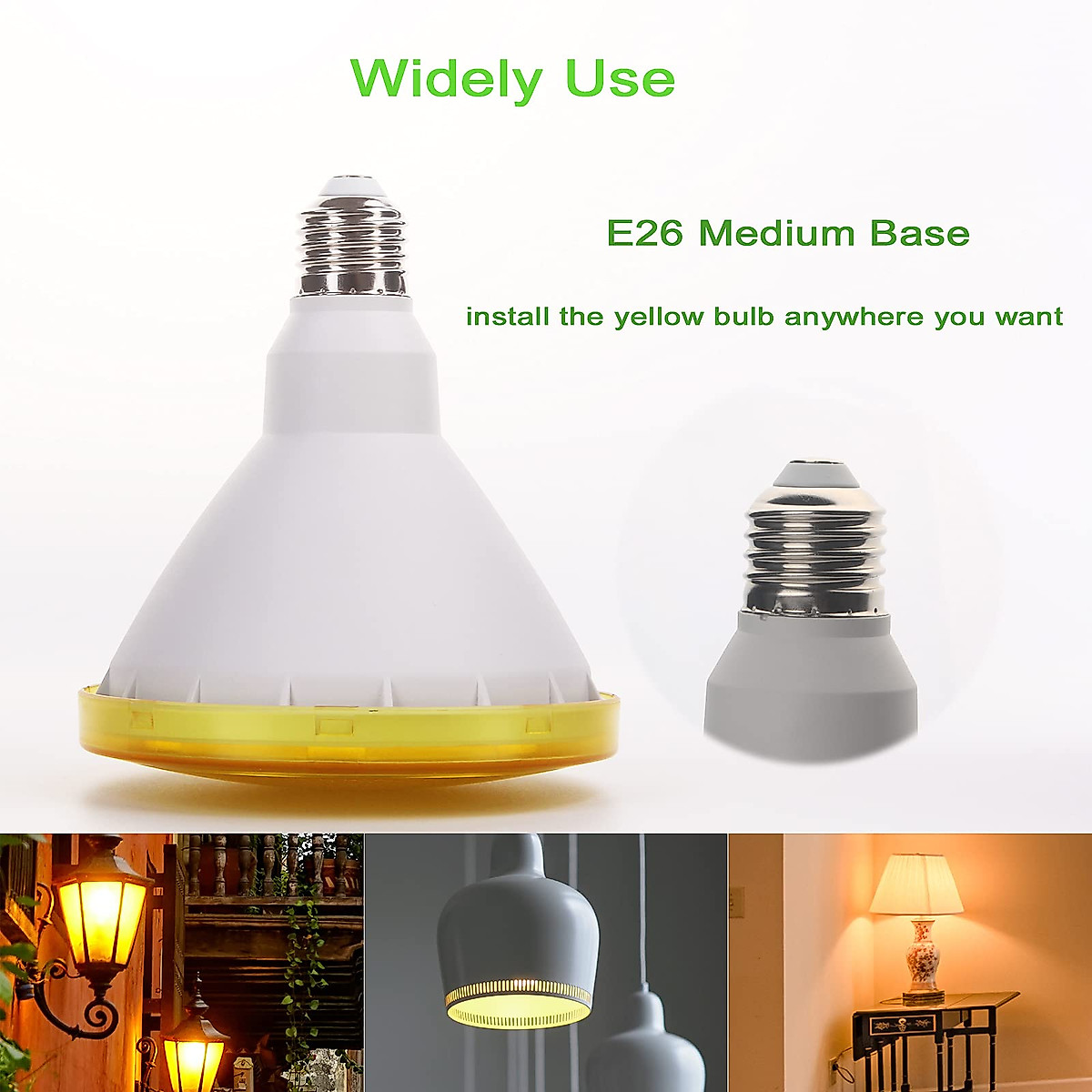 GREENIC Yellow LED Light Bulb, 2 Pack Par38 15W (100W Equivalent) 1300lm, E26 Medium Base Flood Light Bulb for Outdoor, Indoor, Porch, Patio, Yards, Home