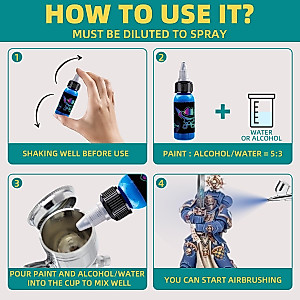 OPHIR Airbrush Paint, 50 Bottles of Model Air Brush Paint Set, Water-Based Opaque Acrylic Airbrush for Shoes, Rocks, Paper-Professional 48 Colors, 1.05 oz/Bottle