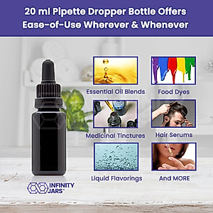 Infinity Jars 20 ml (.34 fl oz) Black Ultraviolet Glass Bottle w/Glass Eye Dropper 10-Pack