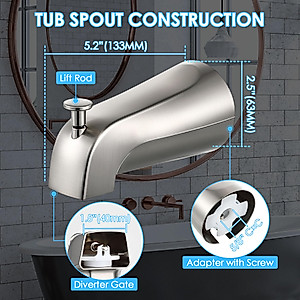 Enhon Slip On Diverter Tub Spout Compatible with Kohler GP85556, Bathroom Shower Bathtub Faucet Spout Replacement Fits 1/2'' Copper Water Tube, 5/32'' Hex Wrench Included (Brushed Nickel Color,1 Pack)