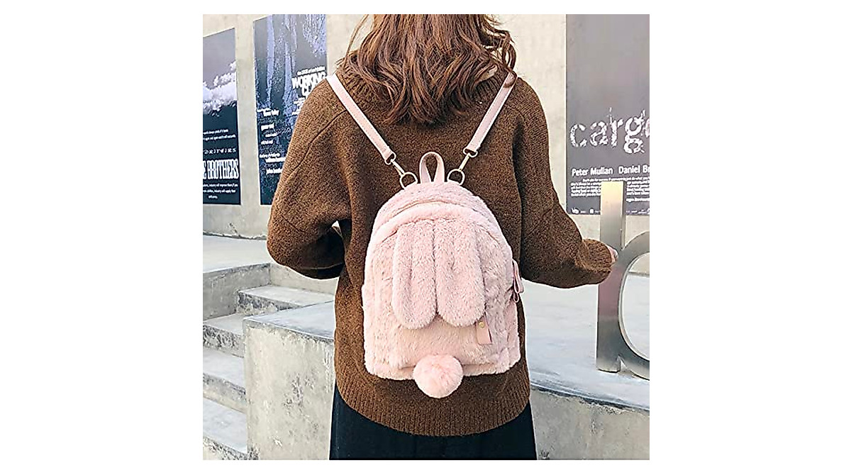 Mellshy Cute Rabbit Ears Fluffy Backpack - School & Travel