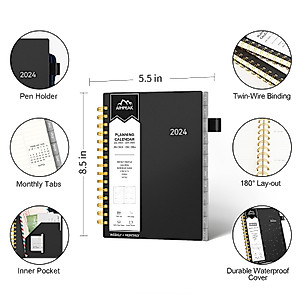 2023 Weekly & Monthly Planner, Jan. 2023 - Dec. 2023, AIMPEAK Planner 2023, Monthly Tabs, Inner Pocket, Pen Loop, PVC Waterproof Cover, Notes Pages, Spiral Binding, 138Pages, Black(5.5"x8.5")
