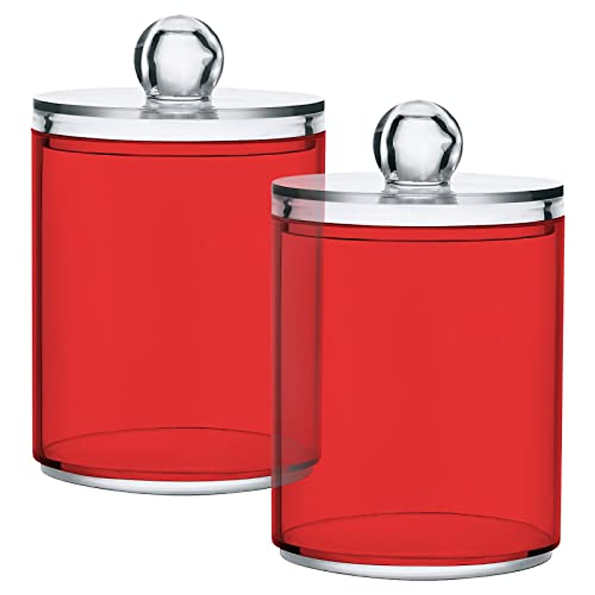 Gredecor 2 Pack Qtip Holder Clear Red Apothecary Jars with Lids Plastic Acrylic Bathroom Jars Vanity Countertop Canister Storage Organizer for Cotton Ball,Swabs,Pads,Floss