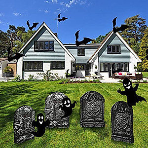 Hotop Halloween Tombstone Metal Stakes Foam Graveyard T Shape Decorative Gravestone for Yard Lawn Outdoor Garden Decorations(36 Pack), Black and Silver, approx. 6.5 x 3 inches (Stakes-IGBI95)
