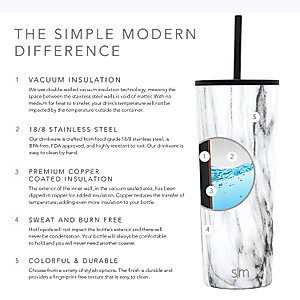 Simple Modern Insulated Tumbler with Lid and Straw | Iced Coffee Cup Reusable Stainless Steel Water Bottle Travel Mug | Gifts for Women Men Her Him | Classic Collection | 24oz | Carrara Marble