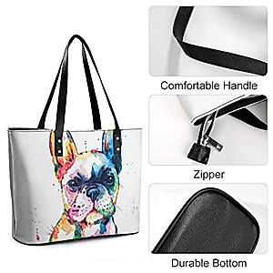 Womens Handbag Dog French Bulldog Leather Tote Bag Top Handle Satchel Bags For Lady
