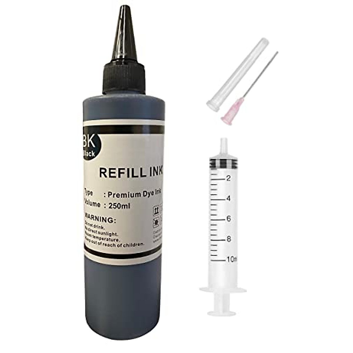 250ml Universal Black DYE Refill Ink Bottles Compatible for All Epson Workforce Epson EcoTank HP Officejet HP Deskjet Brother MFC Canon Pixma Printers Model