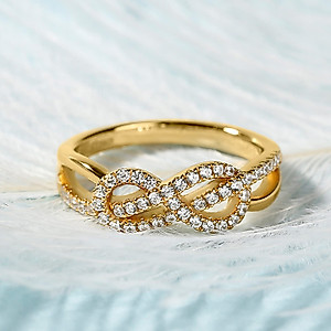 Jeulia Infinity Knot Design Sterling Silver Band for Engagement Anniversary Eternity Promise Wedding Band Ring Set With Jewelry Box (Yellow Gold, 7.5)