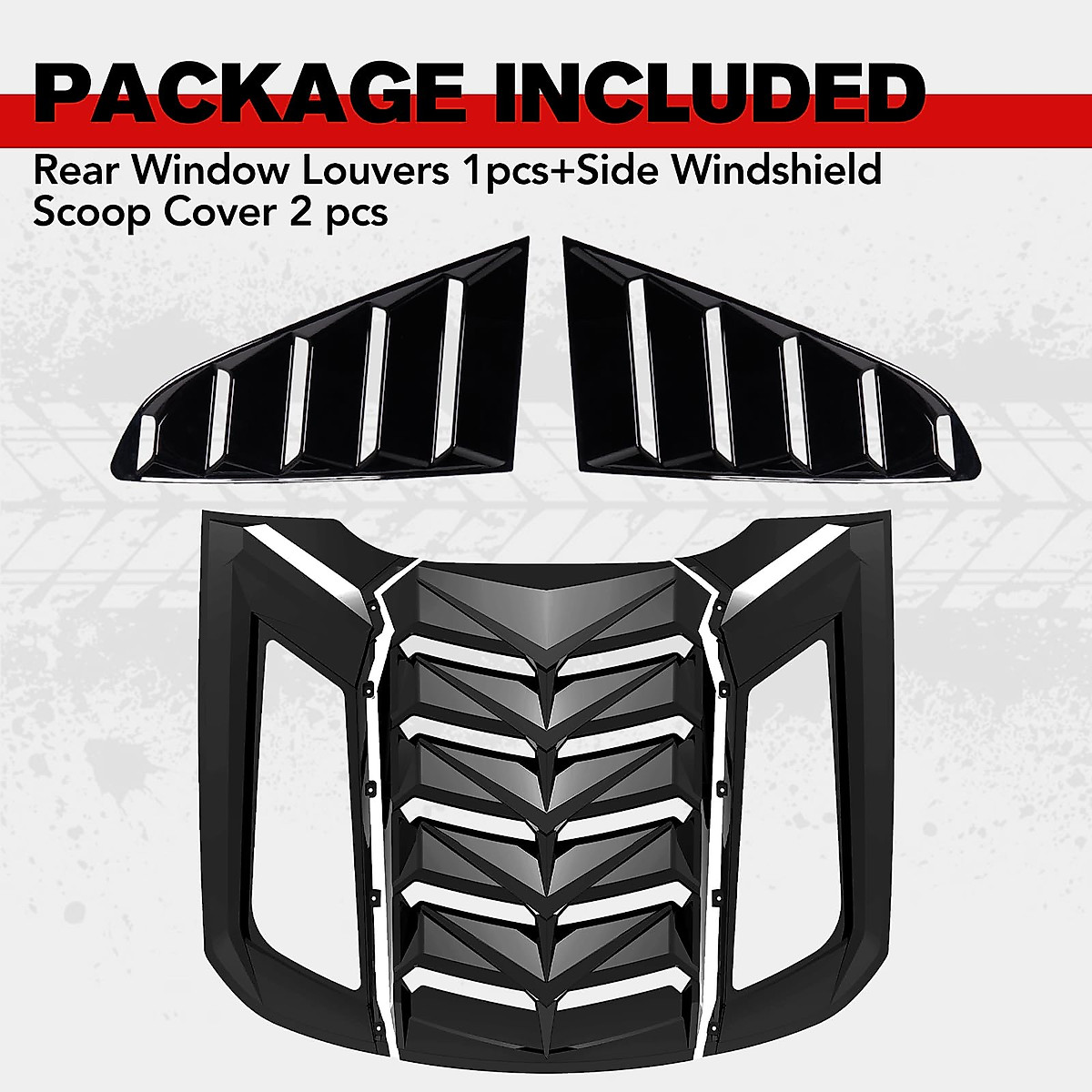 HAKA TOUGH Rear+Side Window Louvers for Ford Mustang 2015-2022, Side Windshield Rear Scoop Cover Sun Shade Mustang GT Accessories, Black 3PCS