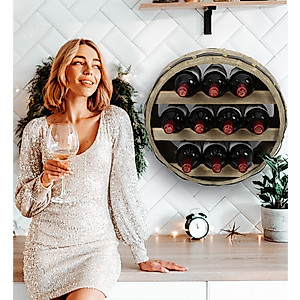 CoTa Global Barrell Wine Rack - Natural Wood Industrial Wall Mounted Barrel Wine Holder for 10 Wine Bottles, Decorative Wall Mounted Bottle Rack, Rustic Wall Wine Storage Shelf Organizer for Wine Bar