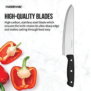 Farberware Edgekeeper Triple Rivet Block Set with Built in Knife Sharpener, 16-Piece, Black