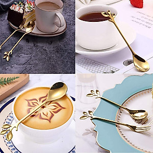 Gold Leaf Coffee Spoon Soup Spoons Sugar Spoons, Ice-Cream Tea Stirring Spoons 4.8 Inches Retro Dessert Demitasse Espresso Spoons Cutlery Kitchen Tableware-Set of 12