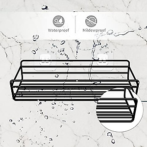 Go Green Tableware GOGN Adhesive Shower Caddy Shelf with 4 Hooks, No Drilling Bathroom Organizer Storage Rack for Restroom, Kitchen- 2 Pack (Black)