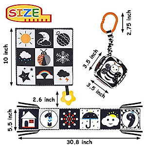 KUANGO 3 Pcs Black and White High Contrast Baby Toys 0-3 Months for Newborn, Montessori Toys for Babies Sensory Soft Book for Early Education, Infant Tummy Time Toys 0 6 9 Months Baby Gifts