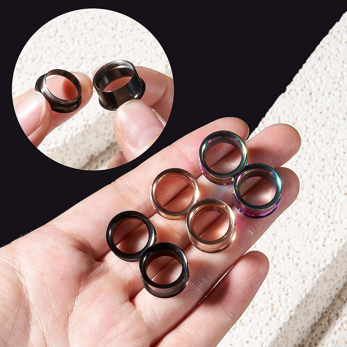 JOYTOYOU 6 Pairs Ear Tunnels Stainless Steel Mix Color Piercing Tunnels Screw Stretching Hollow Expanders Gauge Large Ear Plugs More Size 3/4" 20MM