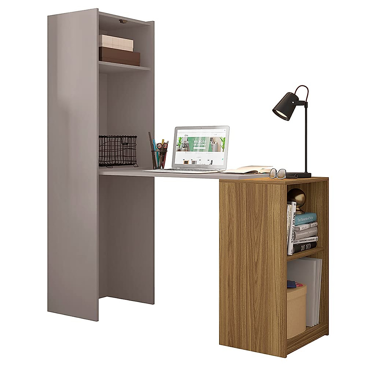 Modern Versatile Fold-Out Cabinet - 63" Height Multiple Usage Folding Desk, Pull-Out PC Laptop Workstation Desk for Study Writing, Perfect for Laundry Organization - Grey/Oak