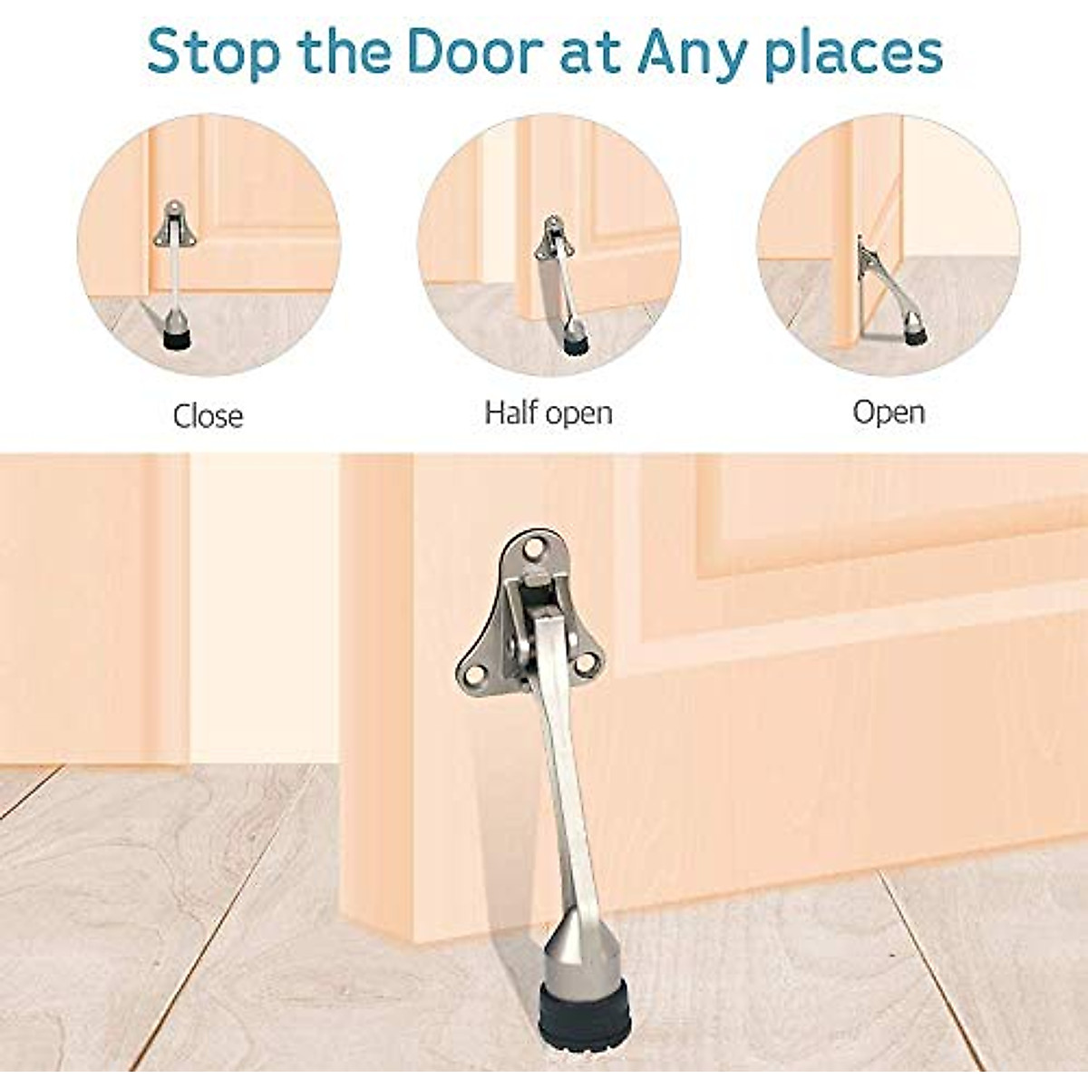 CG PLUS Door Stopper, Kick Down Door Stops for Heavy Doors, with Rubber Tip and Spring Lever, Adjustable, Easy to Set Down and Release, 4-Inch, for Wide Doors (4inch x 2pack, Black)