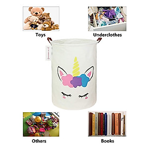 QUEENLALA Large Storage Basket,Laundry Hamper/Bathroom/Home Decor/Collapsible Round Storage Bin,Boys and Girls Hamper/Boxes/Clothing（Golden Unicorn）