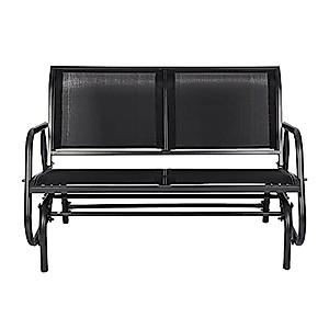 Koreyosh Outdoor Glider Bench 2-Person Rocking Loveseat Chair Patio Swing Rocker w/Powder Coated Frame and Textilene Mesh Seating for Porch Yard Graden, Black