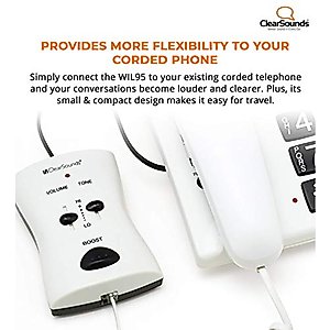 ClearSounds WIL95 UltraClear Portable Telephone Amplifier for Corded Digital and VoIP Phones with Up to 40dB Amplification, AC Powered (White)