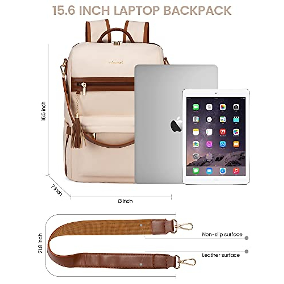 LOVEVOOK Laptop Backpack Women,15.6 Inch Convertible Backpack Purse for Women with USB Port,Fashion Teacher Nurse Bag Work Backpack with Cute Wristlet Bag for Travel College Commute,Beige Brown