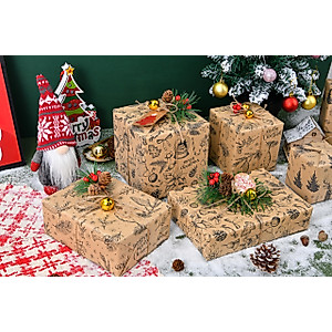 Titiweet Vintage Christmas Wrapping Paper Roll - Mini Roll 17" X 120" Kraft Christmas Wrapping Paper, 3 Rolls Aesthetic Christmas Wrapping Paper(Vintage Christmas)