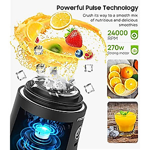 ＭoKo Portable Blender, 270 Watt Personal Blender for Shakes and Smoothies,21OZ Personal Blender USB Rechargeable with 6 Blades, BRA Free, Smoothie Blender for Kitchen Sports Travel and Outdoors,Black