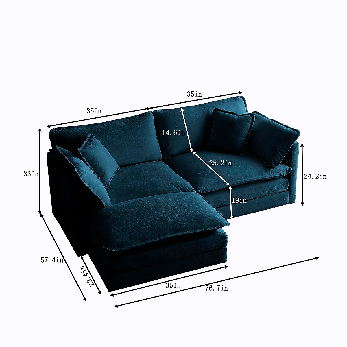 Deep Seat Cloud Loveseat Sofa Sectional Couch with Movable Ottoman, 2 Seater Oversized L Shaped Corner Sofa&Couches, Comfy Chenille Love Seat for Living Room Bedroom Apartment Office