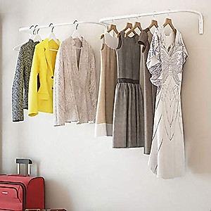 Wall Mounted Adjustable Durable Steel Clothes Rack Set of 2 Drying and Hanging Closet Bar Rail Organizer (White)