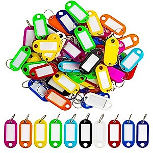Sukh 70 Pcs Key Ring Tags - Key Tags Plastic 10 Assorted Colours of Key Ring Tags,Identifiers,Name Tags and Labels,Adapt to USB Drive,Keys,Pets,Bags,Clothes Racks and Drawers,Rectangular 2.1x4.6cm