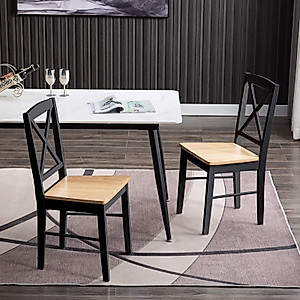 DUHOME Dining Chairs Set of 2 Wood Dining Room Chair with Cross Back, Kitchen Room Chair Side Chairs Nature Seat Black Base