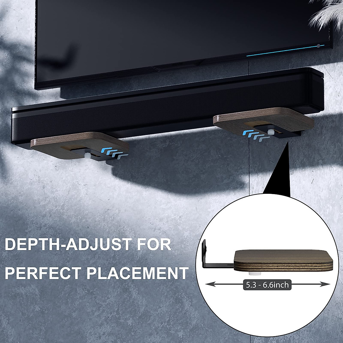 Universal Soundbar Wall Mount for Samsung, Bose, Polk Audio, Sonos Arc, JBL, Sony, Vizio, LG, TCL, Roku, Onn, Philips, Yamaha Soundbar Wall Mount Bracket Floating Shelves, with Hardware Kit