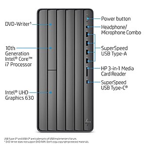 HP Envy Desktop Computer, 10th Gen Intel Core i7-10700F, 32GB DDR4 RAM, 1TB HDD + 512GB PCIe SSD, NVIDIA GTX 1660 Super, DVD-Writer, Windows 10 Home