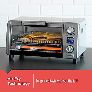 Black+Decker TOD1775G Crisp N Bake Air Fry Digital Toaster Oven, 9" Pizza or 4 Slices of Bread, Gray