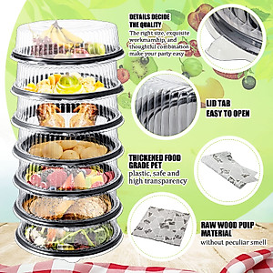 Tessco 24 Pcs 16 Inch Plastic Catering Trays with Lids and 48 Pcs Deli Wax Paper Sheets Set Large Veggie Tray Black Serving Trays for Party Sandwich Wrapping Paper Round Food Cookie Platter