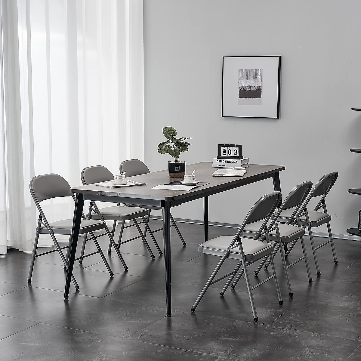 Karl home 6 Pack Grey Folding Chairs with Padded Seats for Outdoor & Indoor, Portable Stackable Commercial Seat with Steel Frame for Events Office Wedding Party, 330lbs Capacity