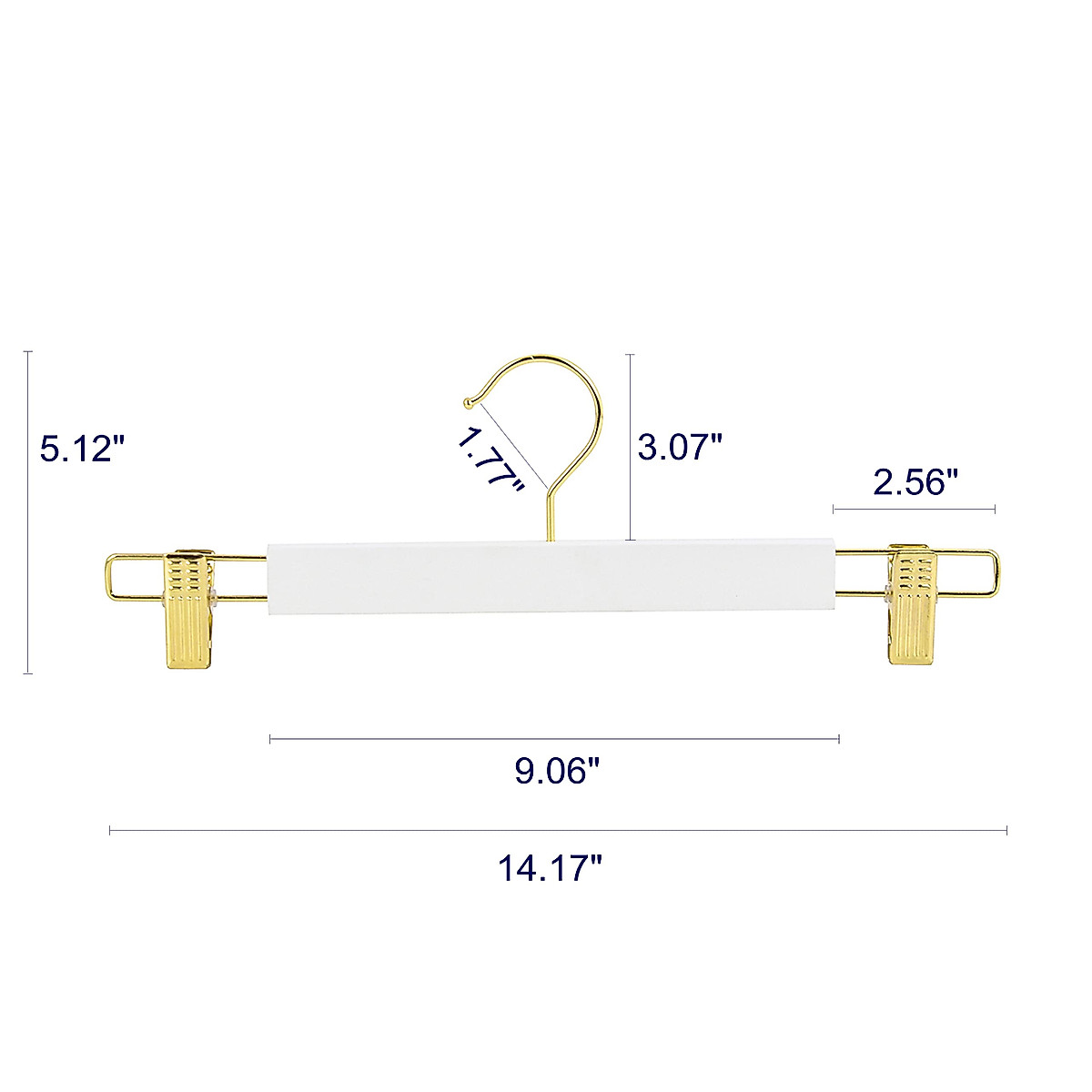 Amber Home 24 Pack 14.17" Solid White Wooden Pant Skirt Hangers with Gold Hook, Bottom Hangers for Slacks Trousers Jeans with 2-Adjustable Gold Clips (White, 24 Pack)