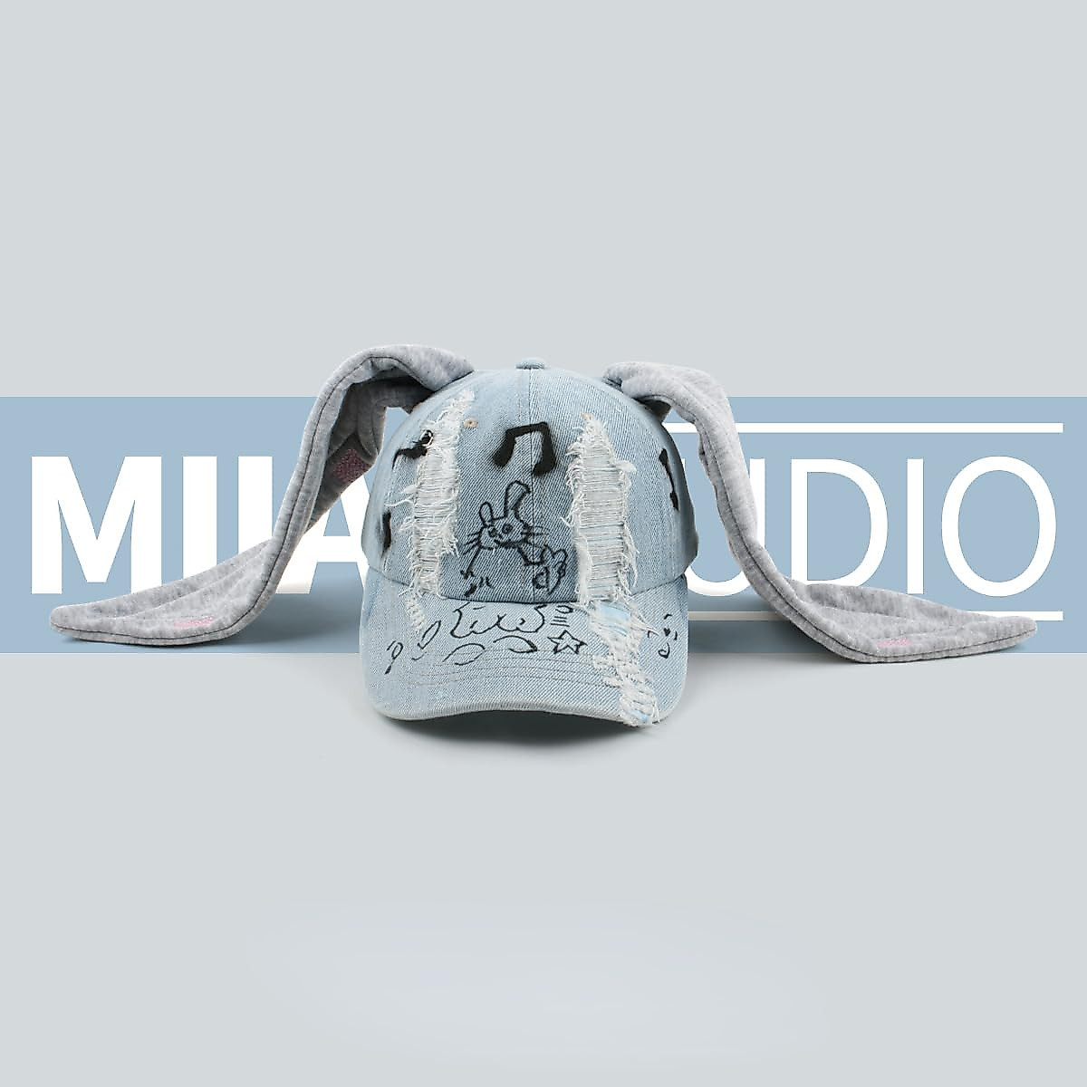 OMLAMP Y2k Hats New Jeans Bunny Ears Hat Kpop Outfits for Women Woman's Baseball Cap Hip-hop Beanies Grunge Girl Caps (Music Bunny,One Size)