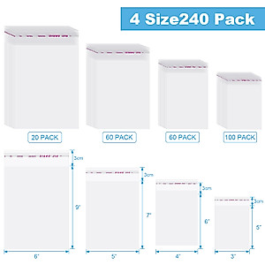 Geyoga 240 Pieces 4 Size Clear Plastic Cello Bag Resealable Self Sealing Cellophane Bag for Candy Cookies Decorative Wrapper (3 x 5 Inch, 4 x 6 Inch, 5 x 7 Inch, 6 x 9 Inch)