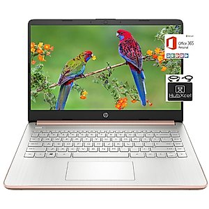 HP 2022 Newest 14 inch HD Laptop Computer, Intel Celeron N4000 up to 2.6 GHz, 4GB DDR4, 64GB eMMC Storage, WiFi, Webcam, HDMI, Bluetooth, 1 Year Microsoft 365,Windows 10 S, Rose Gold +HubxcelCables