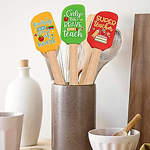 Teacher Appreciation Gift Silicone Spatulas with Apple Thank You Teacher Card Kitchen Cooking Supplies Set of 3 Thanksgiving Christmas End of Year Gifts Teacher Retirement Gifts Teacher Gifts Ideas