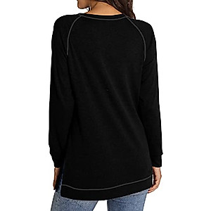 NILOUFO Womens Long Sleeve T Shirts Casual Blouses Trendy Tops Side Split Tunics(Black, X-Large)