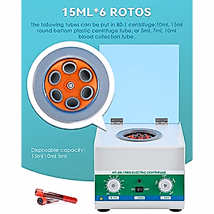 Mxmoonant 15mlX6 Centrifuge Machine Desktop Lab Centrifuge, 0-3200 RPM Electric Benchtop Centrifuges, for Laboratory School Plasma Practice 80-1 (110V US Plug)