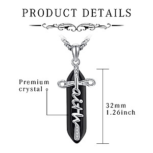 TRISHULA Faith Necklace, 925 Sterling Silver Healing Crystal Faith Necklace for Women Hexagonal Crystal Cross Faith Pendant Christian Religious Jewelry Gifts for Birthday