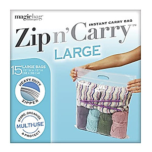 Smart Design MagicBag Instant Space Zip N' Carry Bags w/Handle - Large - 15 Bags Total - Heavy Duty Zipper - Blocks Water, Dirt, & Odors - Clothing, Pillows, & More - Home Organization