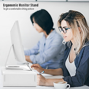 Monitor Stand Riser, OImaster Foldable Computer Monitor Riser, Adjustable Height Computer Stand and Storage Drawer & Pen Slot, Phone Stand Compatible Computer, Desktop, Laptop, Save Space (White)